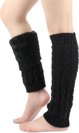 Generic Jambières dhiver doublées en polaire pour femme, jambières tricotées avec poignets élastiques antidérapants, Noir, taille unique