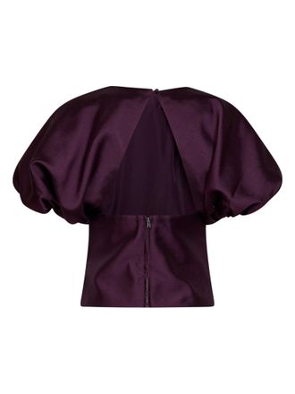 Self Portrait Womens Taffeta Short-Sleeved Top Purple Polyester Tops