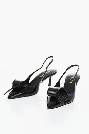 Prada Patent Slingbacks with 6cm Rigid Rhinestone Detail Prada