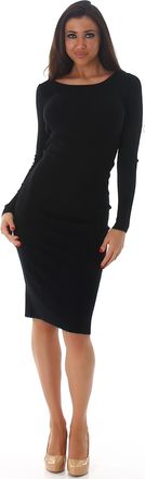 Voyelles Damen Midi Strick Kleid Pulloverkleid Knielang Etui Stretch Langarm, Schwarz 36-38