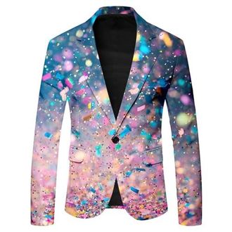 Generic Veste pour homme - Aspect &agrave; paillettes imprim&eacute; - Effet scintillant - Veste de costume pour carnaval, f&ecirc;te - Coupe ajust&eacute;e - Blazer pour spectacle - Co