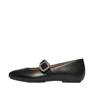 FitFlop DELICATO Damen Mary Janes mit Kristallschnalle, Leder, flach, Schwarz, Gr&ouml;&szlig;e 37, Schwarz, 4 UK Narrow