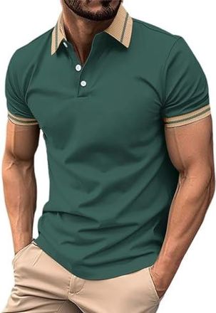 Generic Polo de travail extensible &agrave; manches courtes et col boutonn&eacute; pour homme - S&eacute;chage rapide - Pour le golf, Vert, S