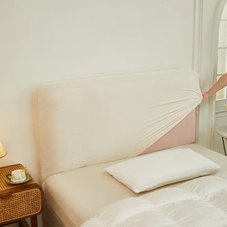 Generic Samt Elastik Kopfteil Bezug Queen Cal King Bettkopfteil Bezug Gepolstertes Kopfteil Staubschutz Creme Kalifornisches Kingsize-Format: 67-74,8 Zoll