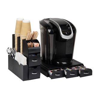 Mind Reader Anchor Collection, 3-Drawer Single Serve Pod Organizer, 36 Pod Capacity, 13.5 L x 12.25 W x 2.5 H and 10-Compartment Cup and Condiment Set, 5.35 L x 1