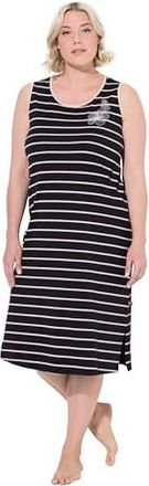 Ulla Popken Femme Grandes Tailles Chemise de Nuit sans Manches. Encolure Ronde. Rayures et Fleur brodée Noir 50+ 838366100-50+