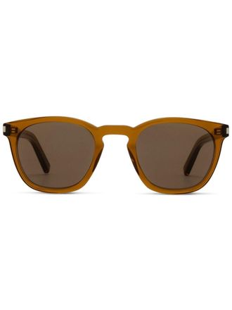 Saint Laurent Eyewear lunettes de soleil &agrave; logo imprim&eacute; - Marron