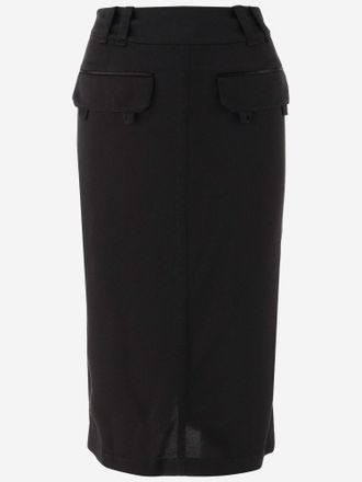 Saint Laurent Womens Black Silk Button-Front Skirt