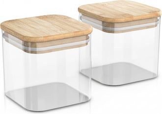 Arendo Vorratsgl&auml;ser mit Deckel - 2er Set - Beh&auml;lter aus Glas - hitzebest&auml;ndig - Vorratsdosen mit Bambusdeckel - luftdicht - f&uuml;r M&uuml;sli Zucker Mehl Kaffee Rei