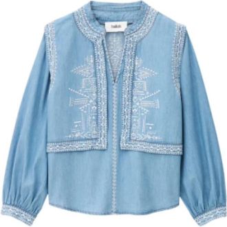 BA&SH Femme, Blouses et Chemises, Bleu, Taille: 36 FR Chemise en Chambray avec Effet Gilet Trompe-loeil