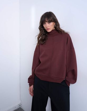 Topshop Sweat ras de cou &agrave; surpiq&ucirc;res et col chemin&eacute;e - Chocolat-Brown