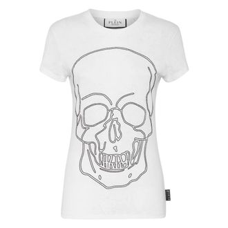 Philipp Plein Femme, Tops, Blanc, Taille: 46 FR T-Shirt Col Rond Skull