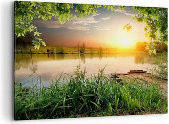 Arttor Bilder auf Leinwand 100x70cm Leinwandbild mit Rahmen Br&uuml;cke See Gro&szlig; Wanddeko Bild Schlafzimmer K&uuml;che Deko Wandbilder Dekoration Wohnzimmer Wall Decor