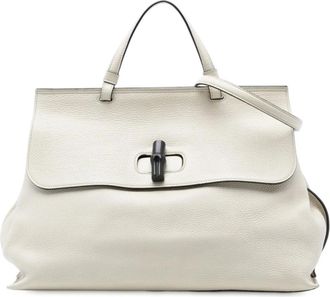 Gucci Hobo Bags - Large Leather Bamboo Daily Satchel - Gr. unisize - in Wei&szlig; - f&uuml;r Damen