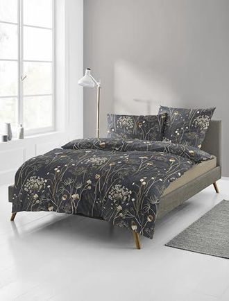 BIERBAUM Bettwäsche 4140, Feinbiber, 100% Baumwolle, Designed in Germany, anthrazit 10, 155x220 + 80x80 cm, Komfortgröße
