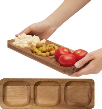 noTrash2003 2 Stück Snackschalen Doppelset Servierschale aus geöltem Akazienholz mit 3 Unterteilungen für Nüsse, Knabbereien, Oliven, Süßigkeiten, Gewürze in 30 x