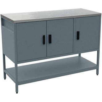 Sweeek Cuisine dext&eacute;rieure en acier bleu gris 3 portes.1 &eacute;tag&egrave;re L120cm
