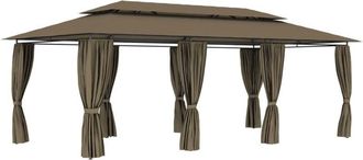 vidaXL Vidaxl - Belv&eacute;d&egrave;re avec rideaux 600x298x270 cm Taupe 180 g/m&sup2;