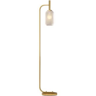 HOMCOM Lampadaire sur pied salon lampe sur pied avec abat-jour en verre textur&eacute; interrupteur &agrave; pied 29 x 25 x 152 cm m&eacute;tal or-Or