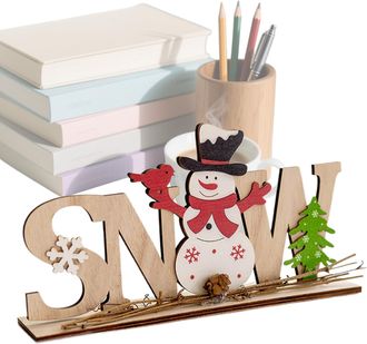 Generico Weihnachten f&uuml;r: Schneemann aus Holz, Weihnachtsmann mit lustigem Design, Holzdekoration mit Buchstaben, dekoratives Winter-Accessoire f&uuml;r den Schlaf
