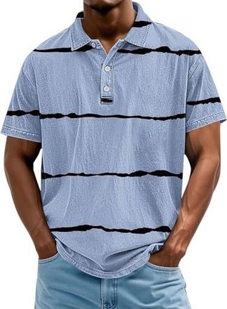 Generic Polos pour hommes d&eacute;contract&eacute;s boutonn&eacute;s ray&eacute;s imprim&eacute;s t-shirts de golf polo athl&eacute;tique col de course hauts &agrave; manches courtes vintage grande taille c