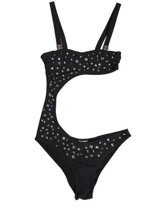 Dolce & Gabbana Womens Black Embellished Cutout Bandeau One Piece Swimwear Elastane Nylon Clothing