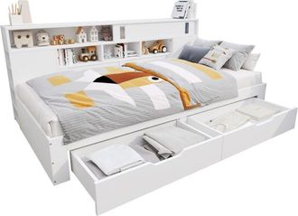 Liberte Libert&eacute; - Lit multifonctionnel pour enfants 140x200, avec tiroirs,biblioth&egrave;que et armoire de rangement,blanc