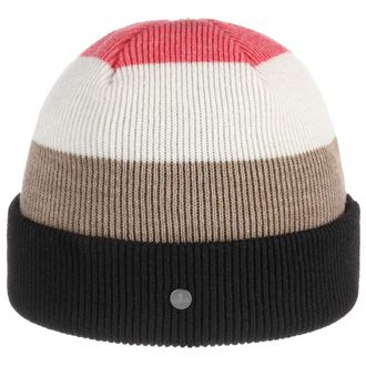 Lierys Block Stripes Merinom&uuml;tze Umschlag-Beanie W&auml;rmende Winterm&uuml;tze Unisex Herbst Winter Made in Germany apricot One Size
