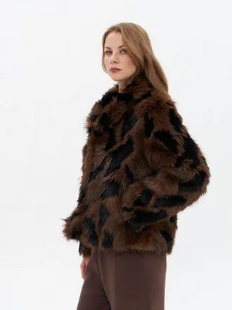 Passioni Fellimitatjacke Jacke in flauschiger Kunstfell-Optik volumin&ouml;ses Kunstfell, Jaguarmuster