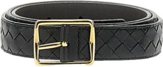 Bottega Veneta G&uuml;rtel - Braided Leather Belt With Polished Gold-Tone Buckl - Gr. 75 - in Schwarz - f&uuml;r Damen
