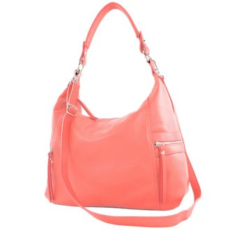 modamoda.de T229 Damen Schultertasche Shopper aus Leder Large handmade in Italy, Farbe:Lachsfarben