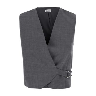 Brunello Cucinelli Tropical Luxury Wool Vest - - Jackets - Damen - Grau - S