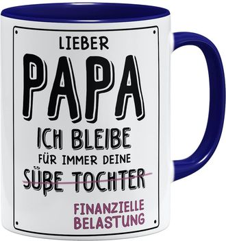 OM3 Geschenktasse f&uuml;r Papa Tasse mit lustigem Spruch I Finanzielle Belastung s&uuml;&szlig;e Tochter - Keramik Becher - 11oz 325ml - Beidseitig Bedruckt - Dunkelblau