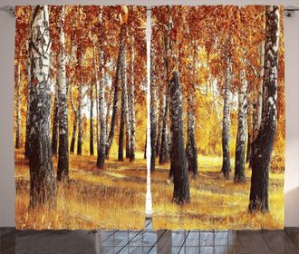 Abakuhaus Wald Rustikaler Vorhang, Herbst-Blätter-Entwurf, Wohnzimmer Universalband Gardinen mit Schlaufen und Haken, 280 x 225 cm, Orange Braun