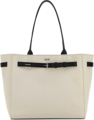 Tom Ford Femme, Sacs, Blanc, Taille: ONE Size Cabas Medium en Toile + Garnitures en Cuir