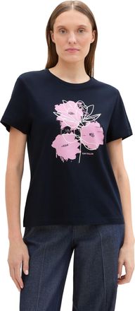 Tom Tailor Damen T-Shirt aus Bio-Baumwolle mit Print, 10668 - Sky Captain Blue, XXL