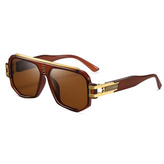 SHEEN KELLY Polarisierte flache obere quadratische Sonnenbrille für Männer Mode Pilot überdimensioniert Metallrahmen Brillen