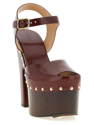 Chlo&eacute; Studded Leather Platform Heel - Burgundy