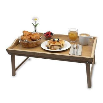 Relaxdays Betttablett, Bambus, HxBxT: 20 x 50 x 30 cm, Serviertablett mit Füßen, Griffe, Frühstück im Bett, Natur