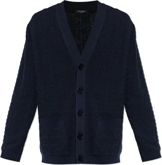 Balmain Homme, Pulls, Bleu, Taille: 2XL Monogram Cardigan