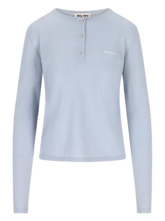 Miu Miu Henley button elbow-patch T-shirt - Blau