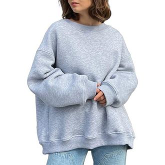 Generic Chandail en polaire surdimensionn&eacute; &agrave; manches longues pour femmes, coupe d&eacute;contract&eacute;e, col rond, &eacute;paules tombantes, blanc, taille L pour le quotidien, 