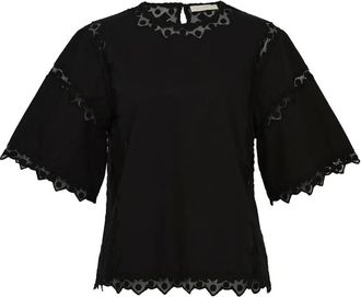 Ulla Johnson Kurzärmeliges Oberteil aus Spitze - Schwarz