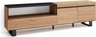 Skraut Home | TV-Schrank, Lowboard | f&uuml;r Wohnzimmer und Esszimmer | 200x57x35cm | F&uuml;r TV-Ger&auml;te bis zu 80 | Industriedesign | Moderner Stil | Eiche Schwarz