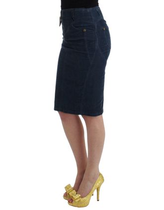 Roberto Cavalli Womens Blue Corduroy Pencil Skirt Cotton
