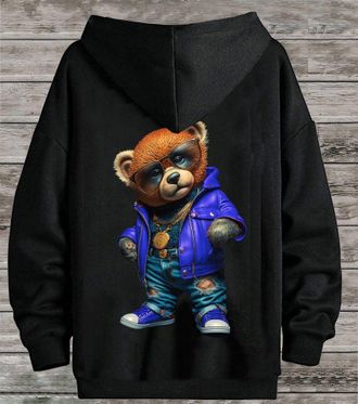rmk Hoodie Herren Pullover Pulli Kapuzenpullover Sweatshirt Gangster Teddy B&auml;r mit Kapuze