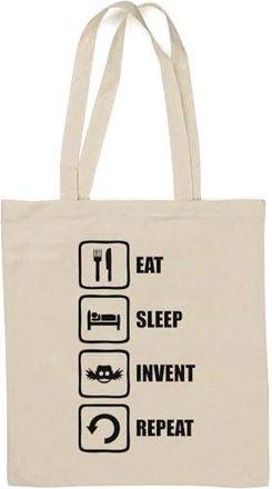 Generic Eat Sleep Invent Repeat Sac fourre-tout en coton naturel Blanc