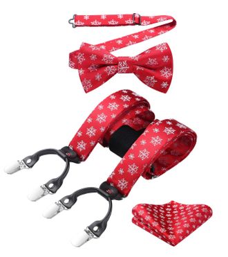 Hisdern Hosentr&auml;ger Herren Weihnachten Extra Stark Breit 3,5cm mit Metall Clips Y Form Einstellbar und Elastisch Fliege und Hosentr&auml;ger Set f&uuml;r M&auml;nner