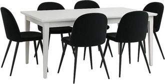 ebuy24 Venedig Essgruppe Tisch wei&szlig; 95x180/276 mit 2 Stk. Zusatzplatten 6 St&uuml;hlen Velour schwarz