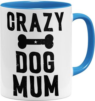 OM3 Crazy Dog Mum Tasse f&uuml;r Hundeliebhaber - Keramik Becher - 11oz 325ml - Beidseitig Bedruckt - Hellblau
